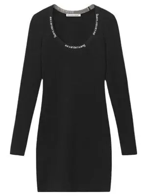 Alexander Wang Logo Jacquard Scoop Neck Mini Dress - Black