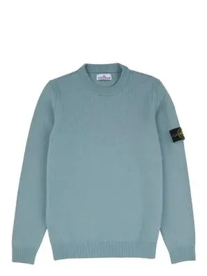 Stone Island Logo Patch Knitted Jumper - Blue