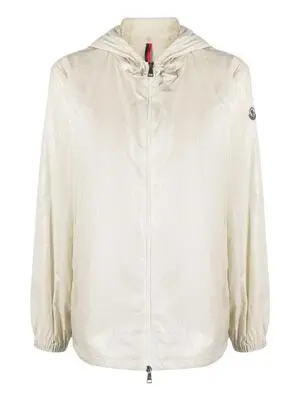 Moncler Logo Hooded Zip-up Jacket - Pinkish-white