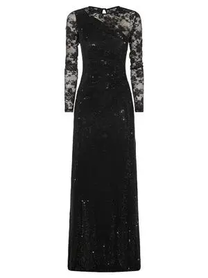 SELF-PORTRAIT Self-Portrait Rhinestone Lace Sleeve Maxi Dress