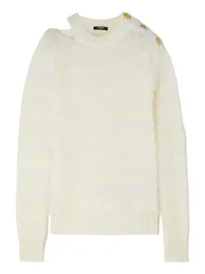 Balmain Metallic Button-trimmed Pullover - White