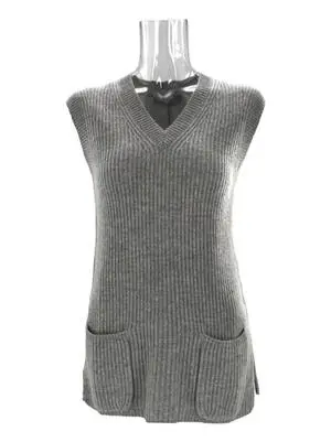 Max Mara Sleeveless Ribbed Knit Vest With Pockets - Gray
