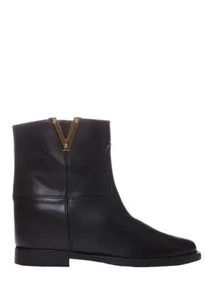 VIA ROMA 15 Ankle Boots With Gold Tone Detail - Black