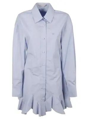 Stella McCartney Ruffled Mini Shirt Dress - Sky Blue