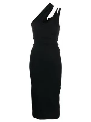 MUGLER Asymmetrical Sleeveless Midi Dress - Black