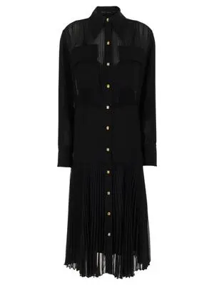 Proenza Schouler Long-sleeved Button-up Dress With Pleated Skirt - Black