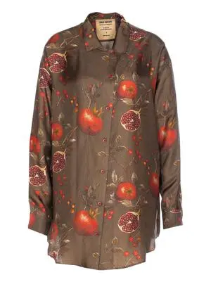 UMA WANG Printed Long Sleeve Shirt - Brown
