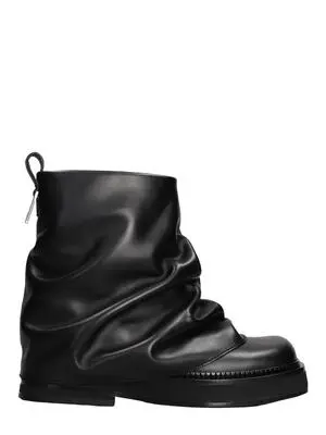Attico Robin Ruched Leather Ankle Boots - Black
