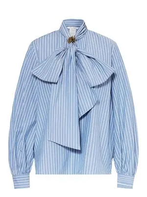 Max Mara Striped Pussy Bow Blouse - Blue