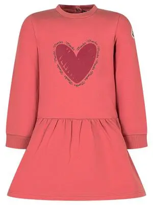 Moncler Heart Embellished Long Sleeve Dress - Red