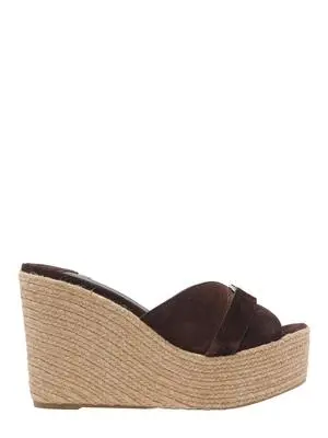 JIMMY CHOO Wedge Espadrille Sandals - Chocolatesilver