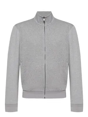 Hugo Boss Zip-up Jacket With Stand Collar And Logo Detail - Silver