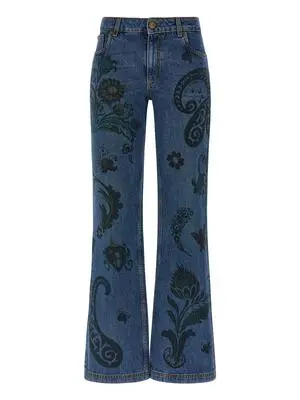 Etro Paisley Print Flare Jeans - Blue