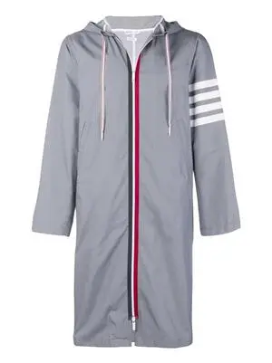 Thom Browne Striped Hooded Long Windbreaker - Medium Gray