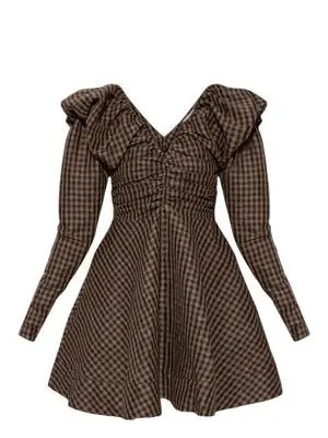 GANNI Dress In Check Taffeta - Black
