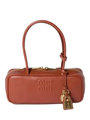 Miu Miu Miu Miu Beau Leather Handheld Bag With Gold-Tone Hardware Iron Red