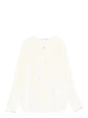 Max Mara Long Sleeve Top With Round Neck And Button Details - White