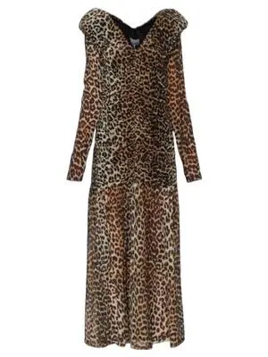 GANNI Leopard Print V-neck Dress - Multicolor
