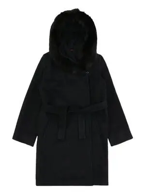 Max Mara Hooded Long-sleeved Coat With Waist Straps - Black