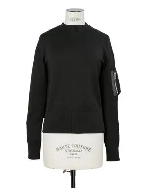 Sacai Crew Neck Long Sleeve Jumper With Nylon Patch Detail - Black