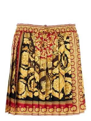 Versace Pleated Graphic Print Skirt - Brown