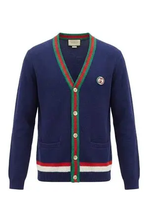 Gucci Contrast Striped Knitted Cardigan - Blue