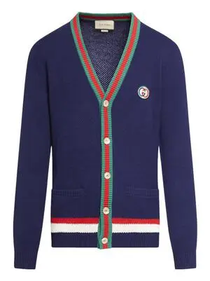 Gucci Contrast Striped Knitted Cardigan - Blue