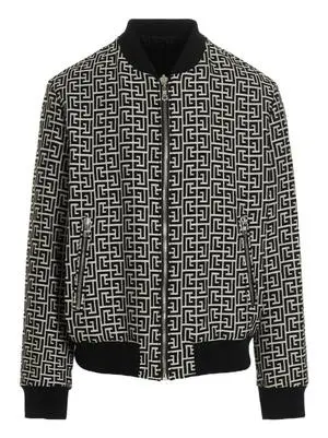 Balmain Logo Monogram Reversible Bomber Jacket - Black