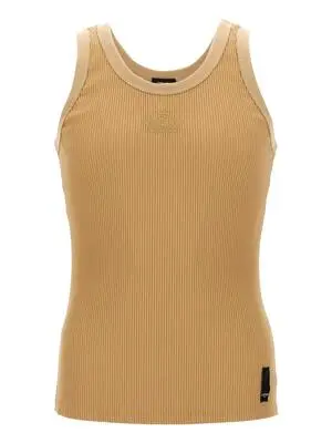 Fendi Logo Embroidered Ribbed Tank Top - Beige