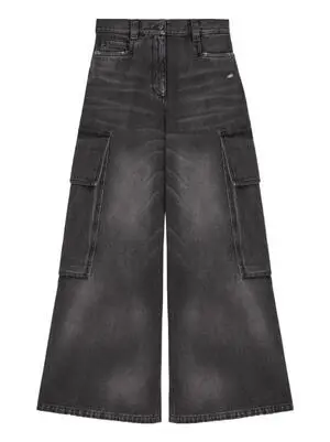 Palm Angels Wide Leg Cargo Jeans - Black