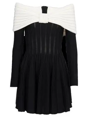 Balmain Off-the-shoulder Skater Dress With Bow Detail - Black
