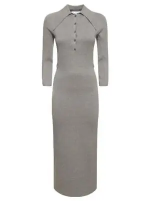 16Arlington Alerone Silk Cotton Midi Polo Dress - Grey