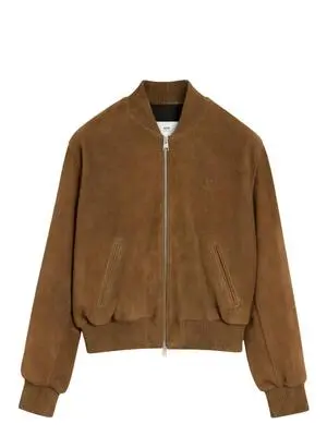 Ami Suede Bomber Jacket With Zip Closure - Brown