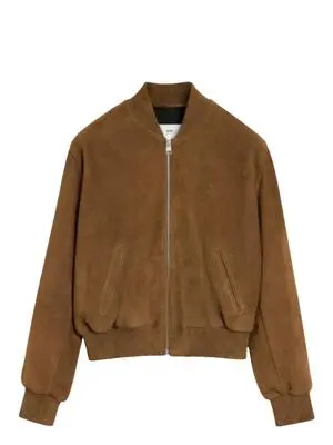 AMI Paris Suede Bomber Jacket With Zip Closure - Brown