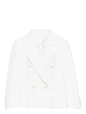Max Mara Wool Double Breasted Short Blazer - White