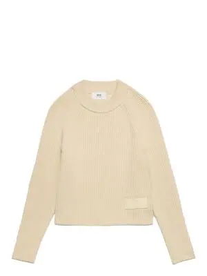 Ami Logo Patch Crewneck Jumper - Light Beige