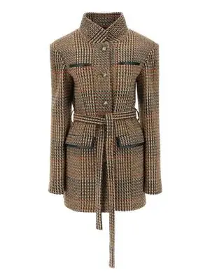 Stella McCartney Single-breasted Belted Plaid Coat - Brown