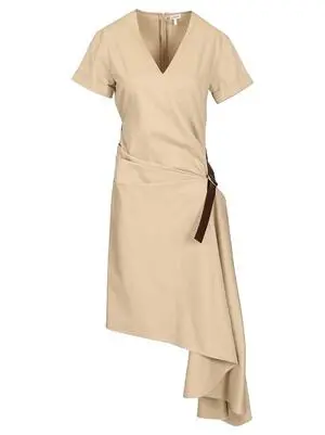 Loewe Loewe V-Neck Asymmetrical Belted Dress Light Brown