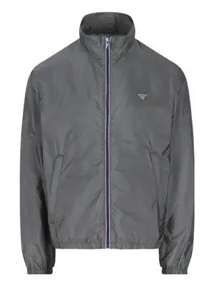 Prada Logo Plaque Zip-up Jacket - Gray