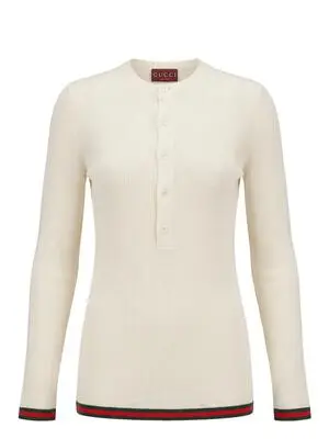 Gucci Button Detailed Ribbed Knit Sweater - White
