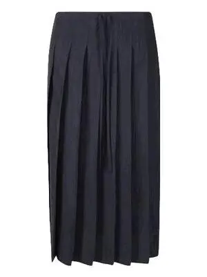 Prada Prada Drawstring Pleated Midi Skirt Blue