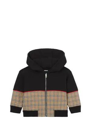 Burberry Panelled House Check Hooded Jacket - Black