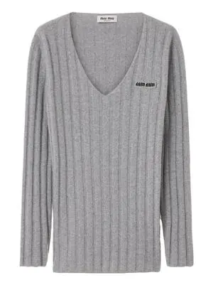 Miu Miu V-neck Knitted Jumper - Grey