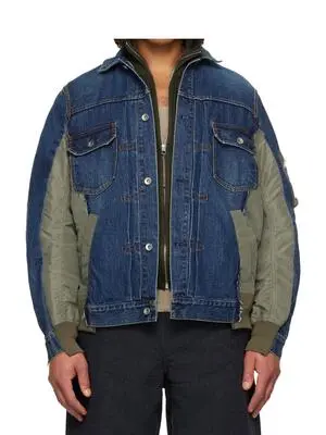 Sacai Patchwork Denim And Twill Jacket - Blue