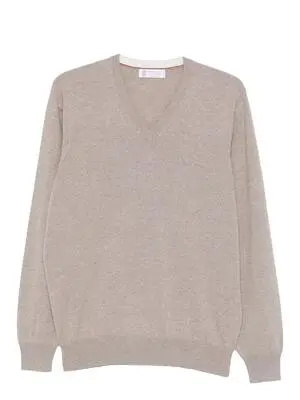 Brunello Cucinelli Brunello Cucinelli V-Neck Cashmere Sweater Nude