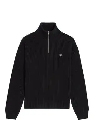 Celine Ribbed Wool Trucker Sweater - Black