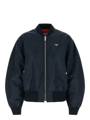 Prada Logo Zip-up Bomber Jacket - Blue