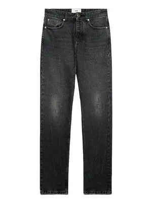 Ami Straight Leg Jeans With Logo Patch - Black