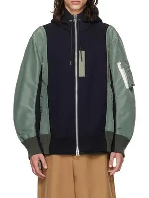 Sacai Panelled Zip-up Drawstring Hoodie - Black
