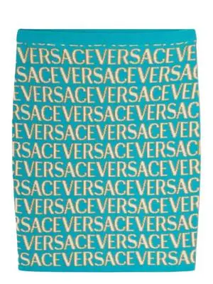 Versace Allover Logo-jacquard Knitted Mini Skirt - Green